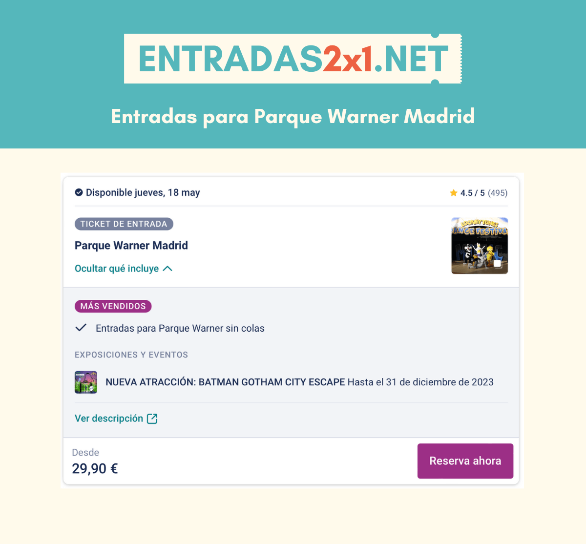 Entradas Parque Warner 2x1 Baratas, Madrid > Precio 2023, Descuentos, Ofertas