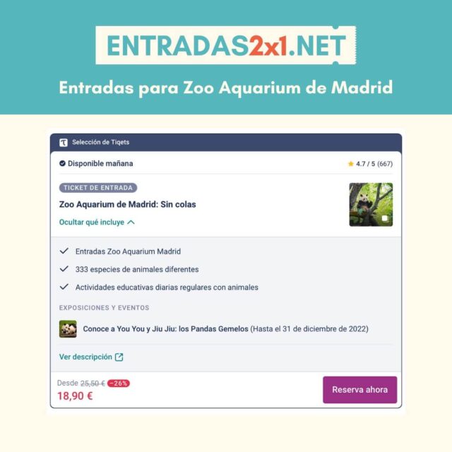Entradas Zoo Madrid 2x1 > Precio 2025, Descuentos, Ofertas